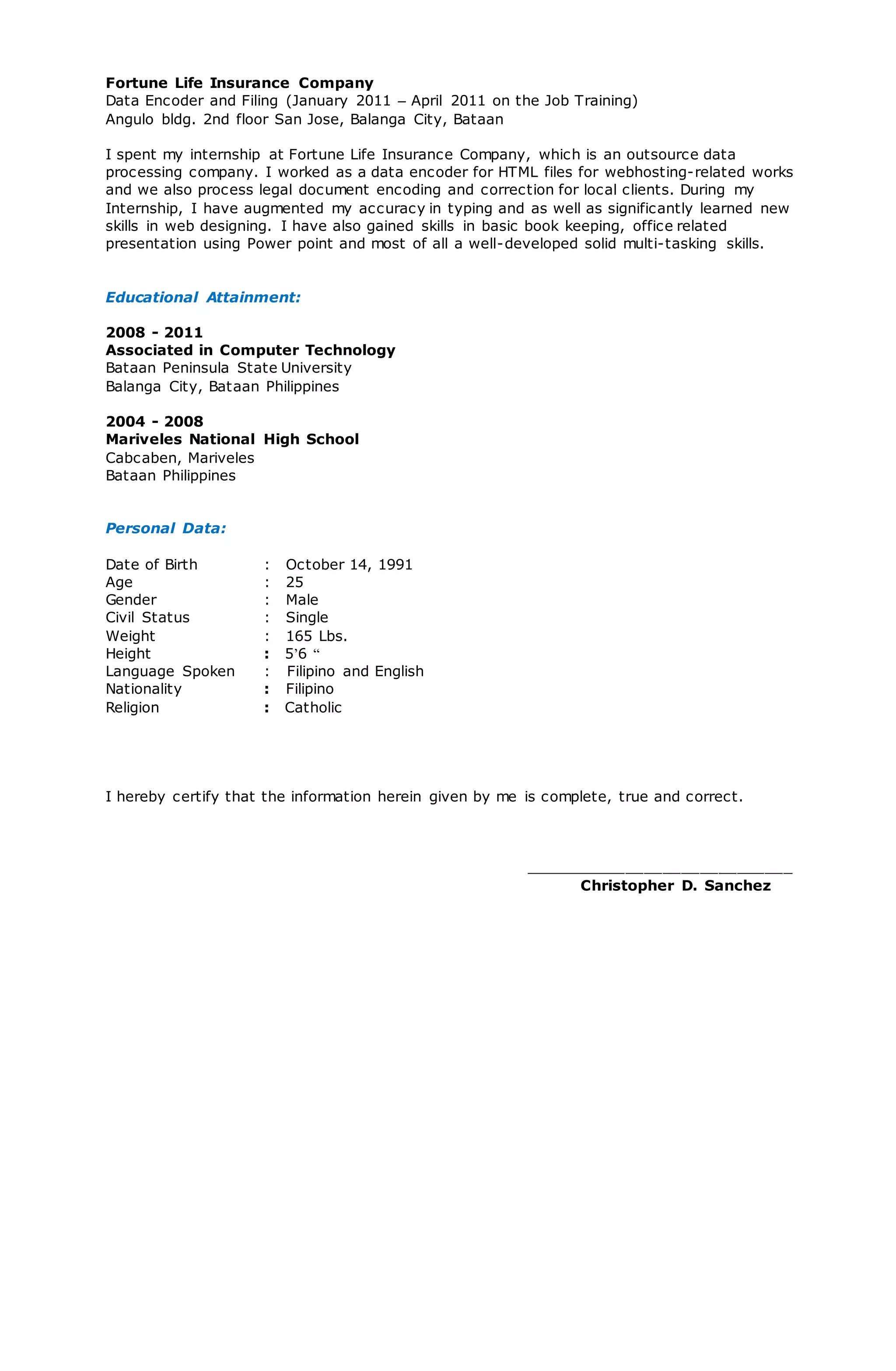 Christopher Sanchez CV | PDF