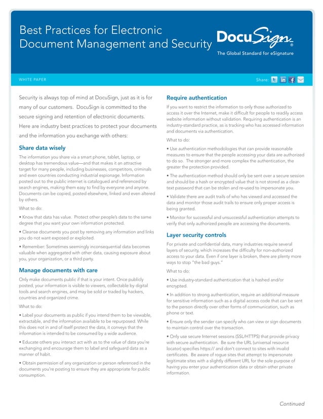 Whitepaper: Best Practices for Electronic Document Management and Security | PDF
