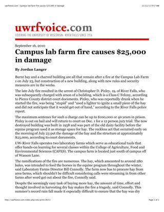 uwrfvoice.com | Campus lab farm fire causes $25,000 in damage | PDF
