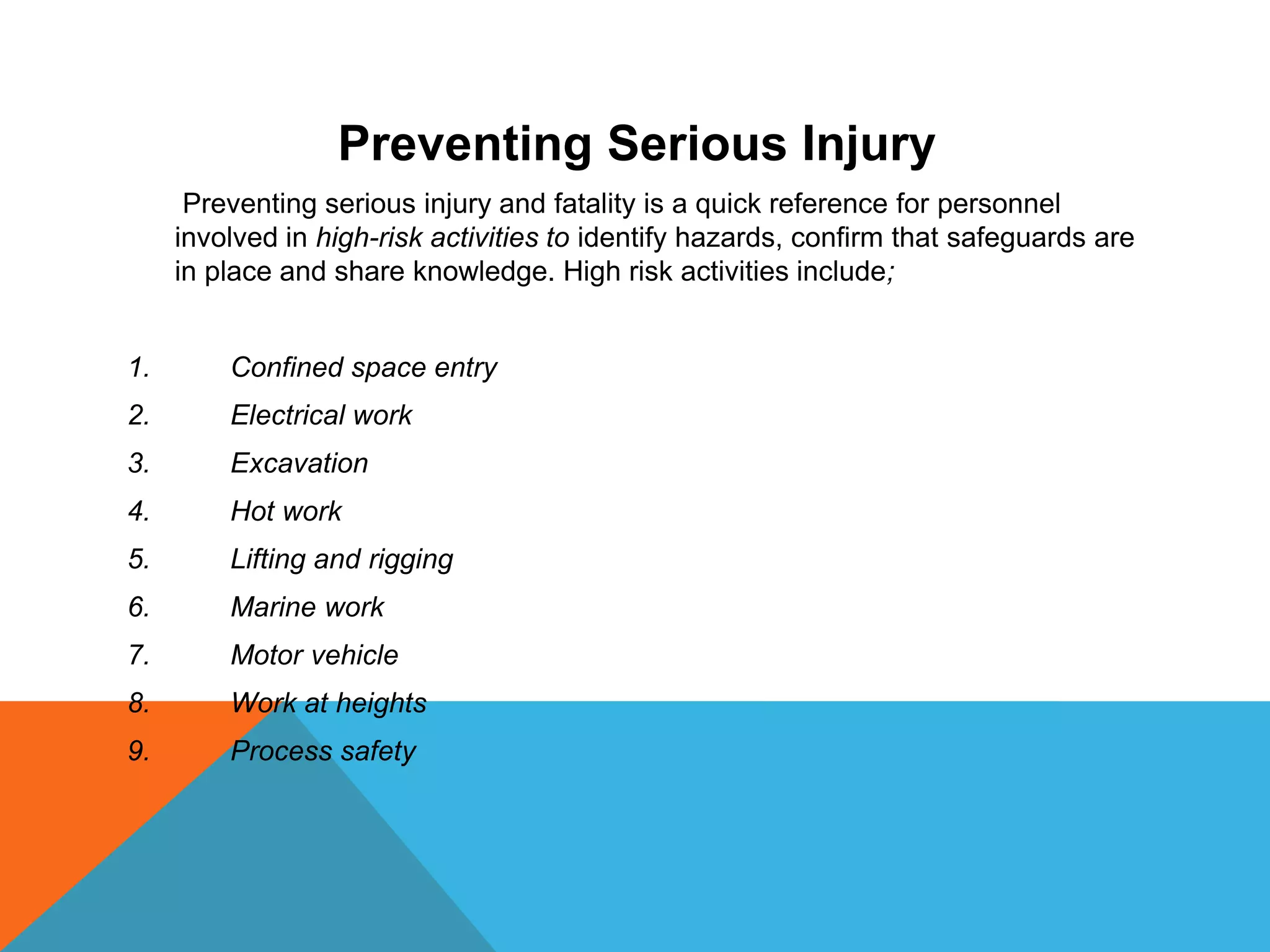 Fatality prevention and workforce safety- CHESM lessons learned and ...