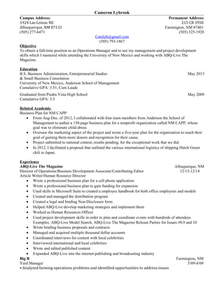 Cameron Lybrook's Resume 12:5:14