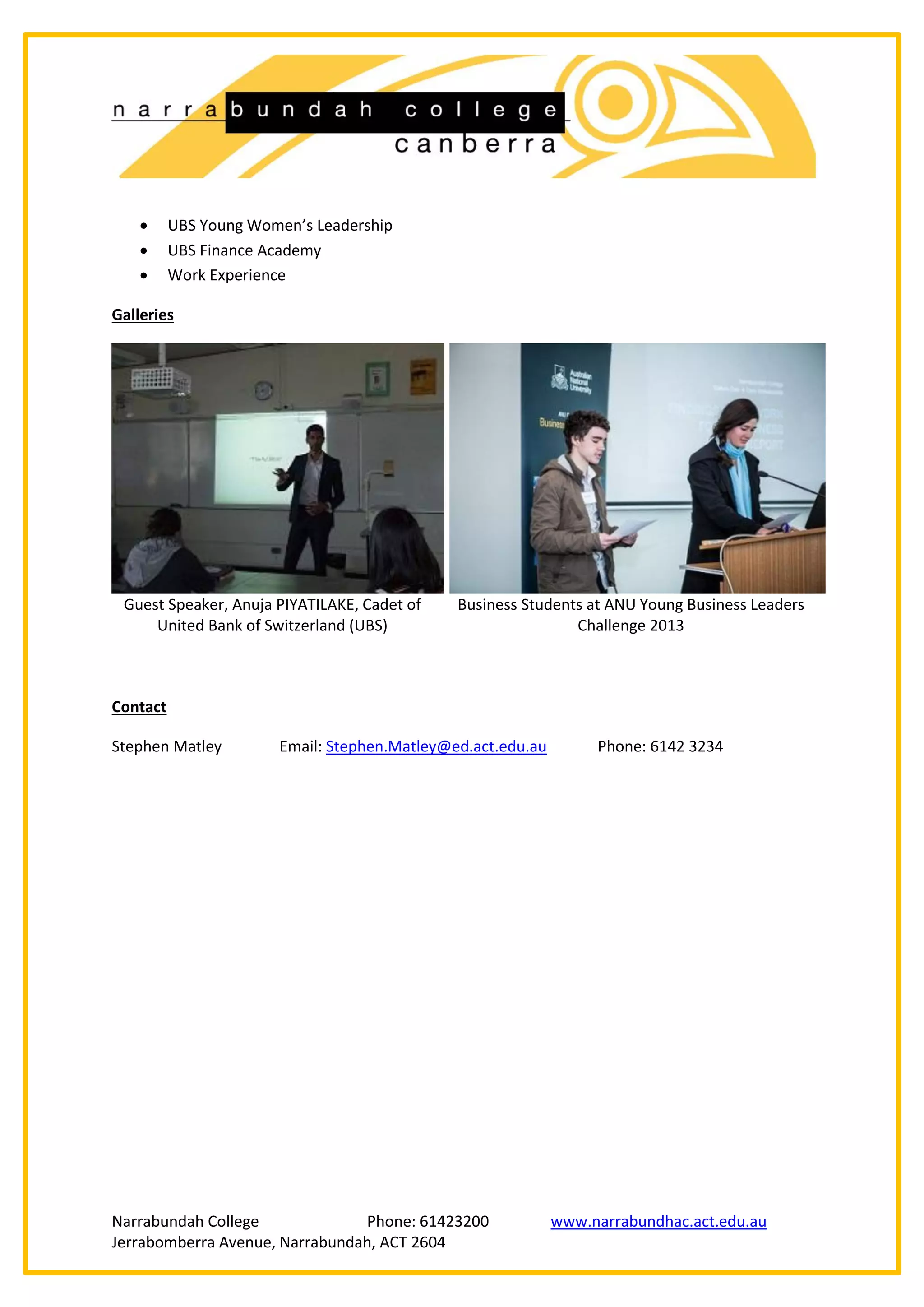 Narrabundah Business Studies Faculty Publication | PDF
