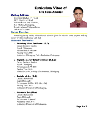 CV of Sujan Acharjee | DOC