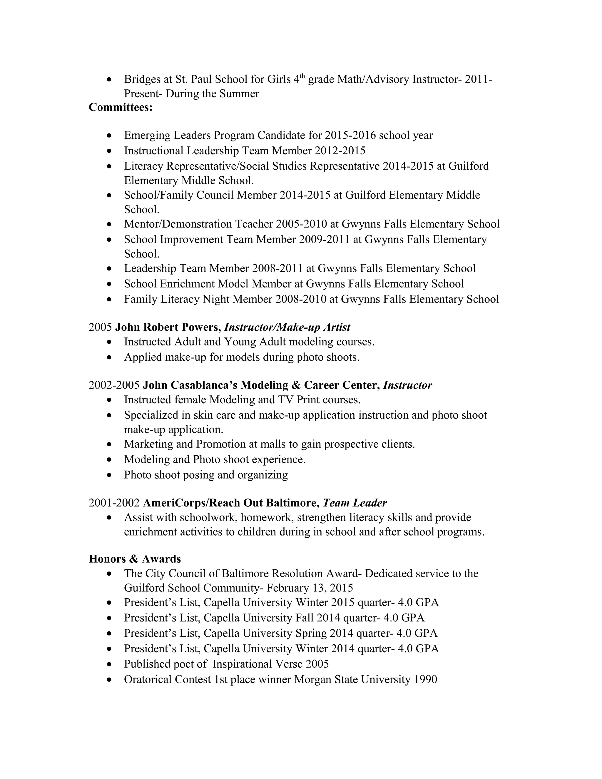 Marcella's City School's Updated resume 2015-2016 | DOC