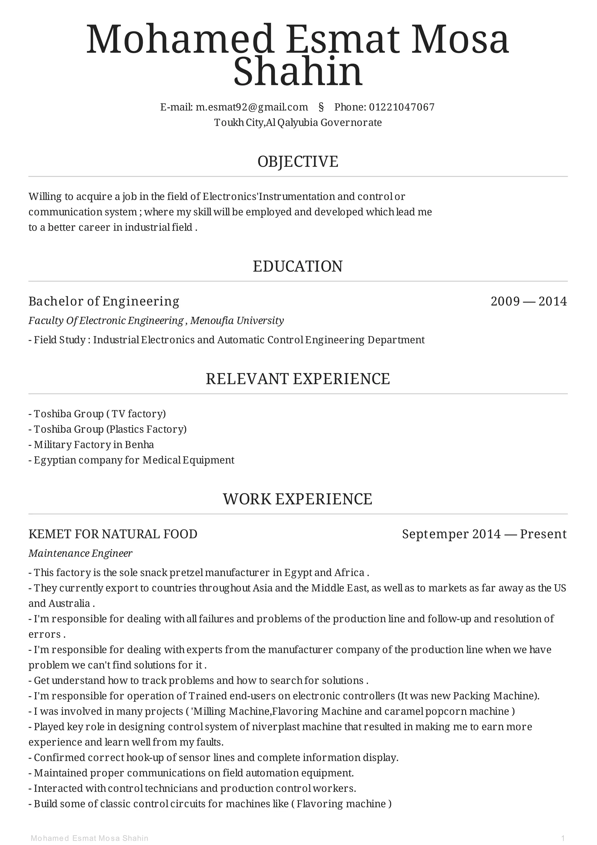Mohamed Esmat CV | PDF