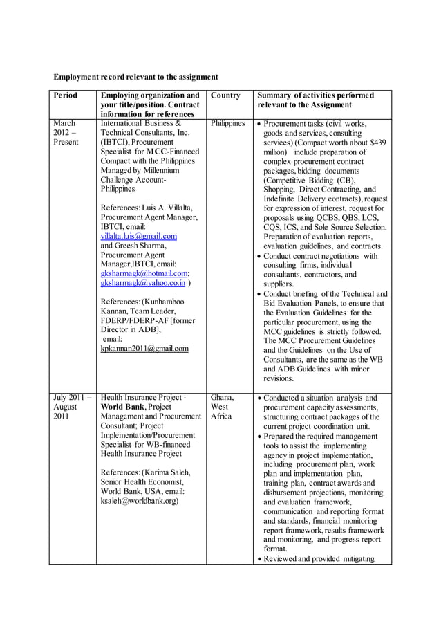 CTF-CV-Procurement Specialist-24Feb2016 | DOCX | Civil Engineering ...