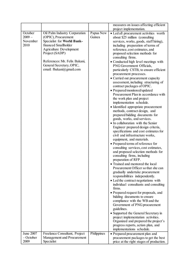 CTF-CV-Procurement Specialist-24Feb2016 | DOCX | Civil Engineering ...