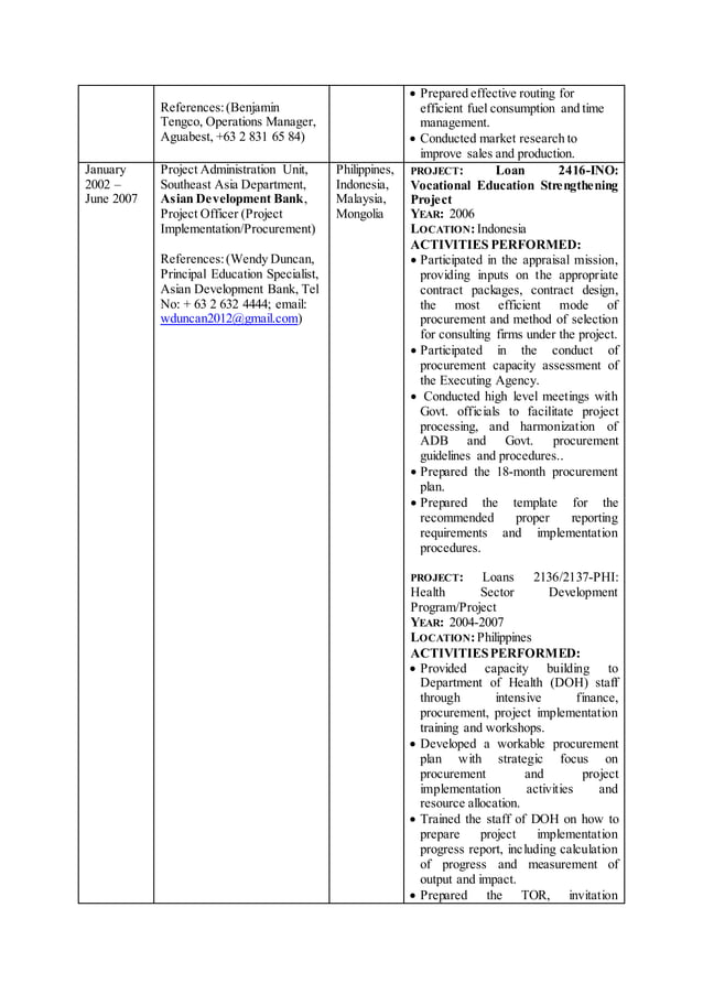 CTF-CV-Procurement Specialist-24Feb2016 | DOCX | Civil Engineering ...