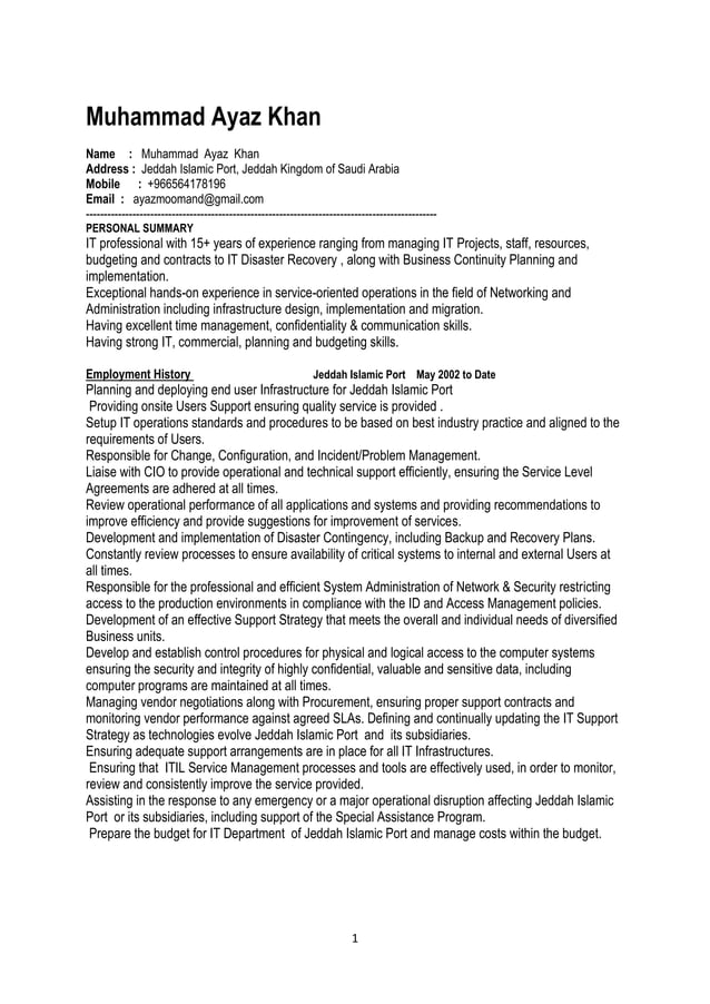 Muhammad Ayaz Khan ITM CV | PDF