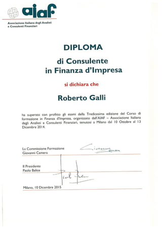 Diploma di Consulente in Finanza d'Impresa | PDF