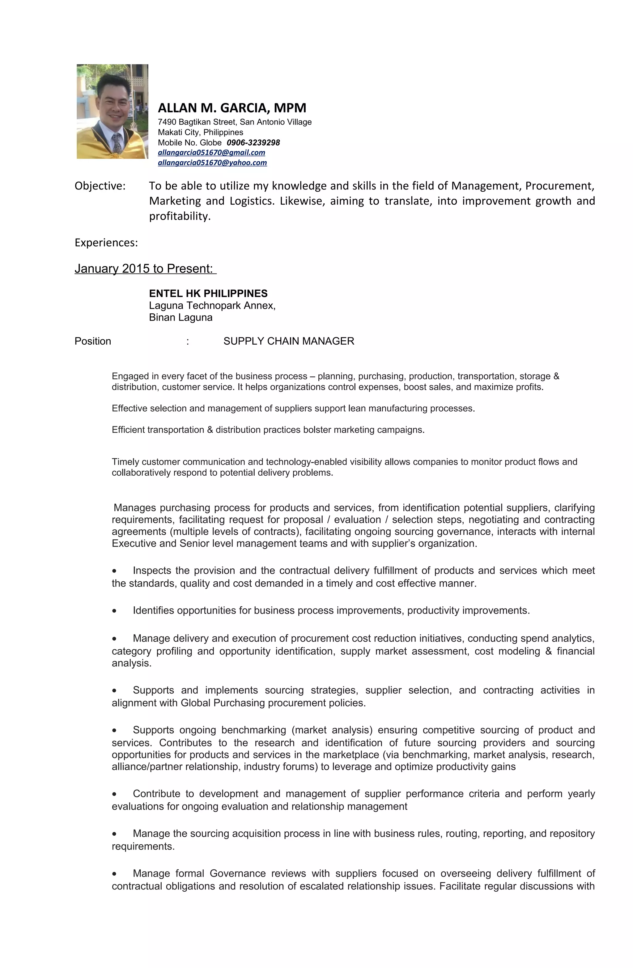 ALLAN GARCIA RESUME LATEST REVISION 100614 | PDF
