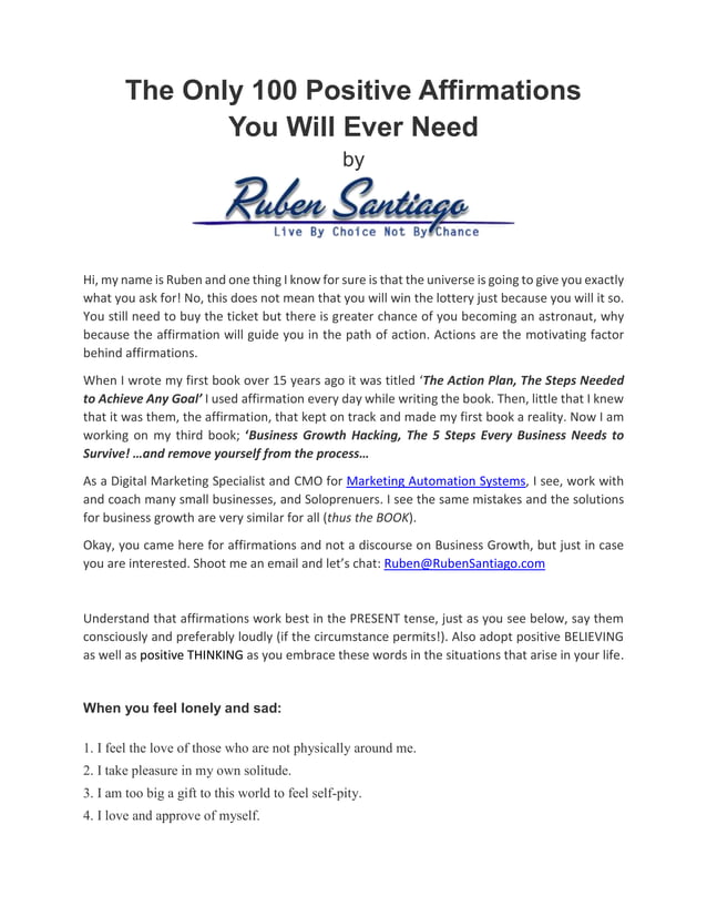 100_Positive_Affirmations | PDF | Mental Health | Diseases and Conditions