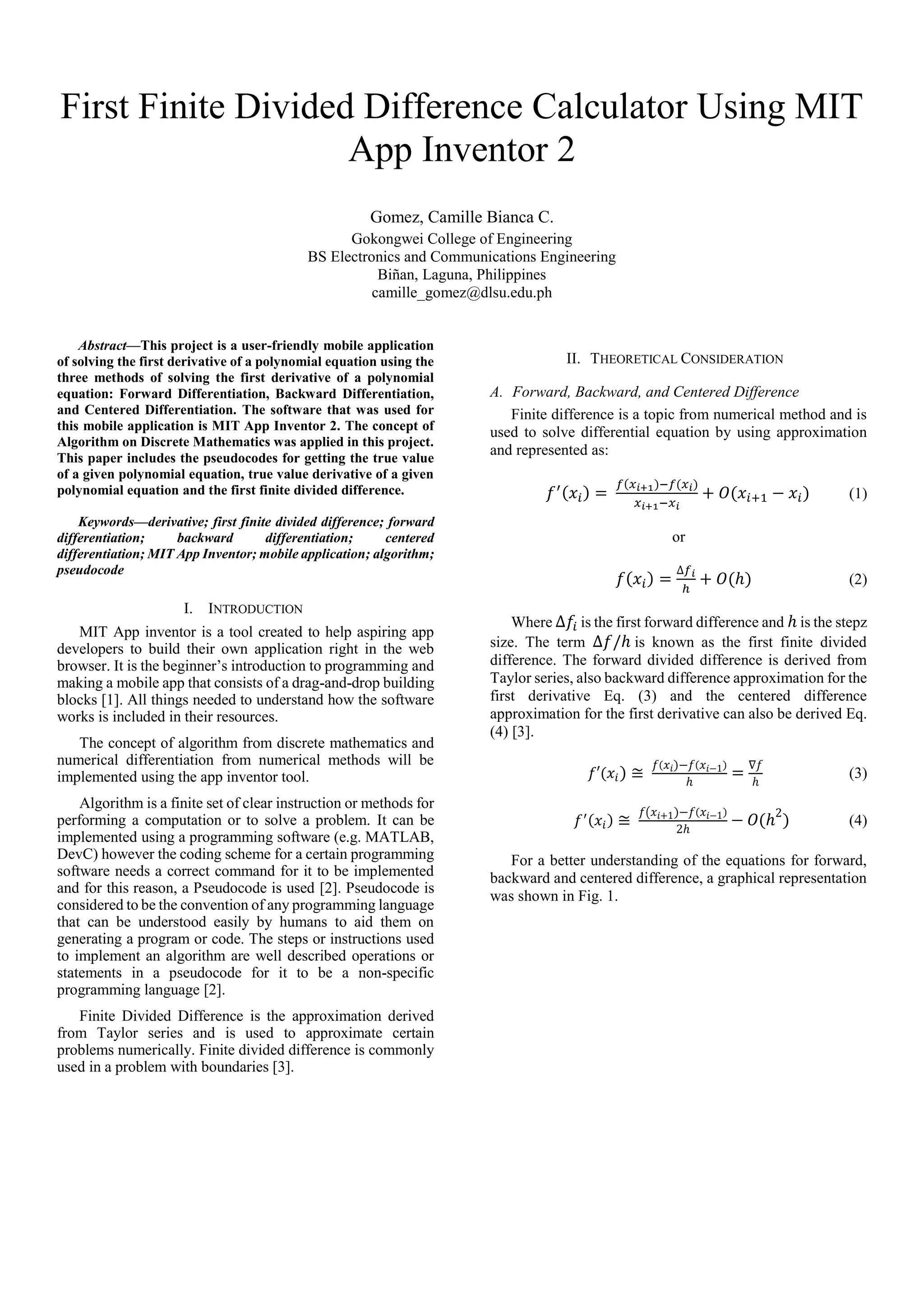 First Finite Divided Difference Calculator Using MIT App Inventor 2 | PDF
