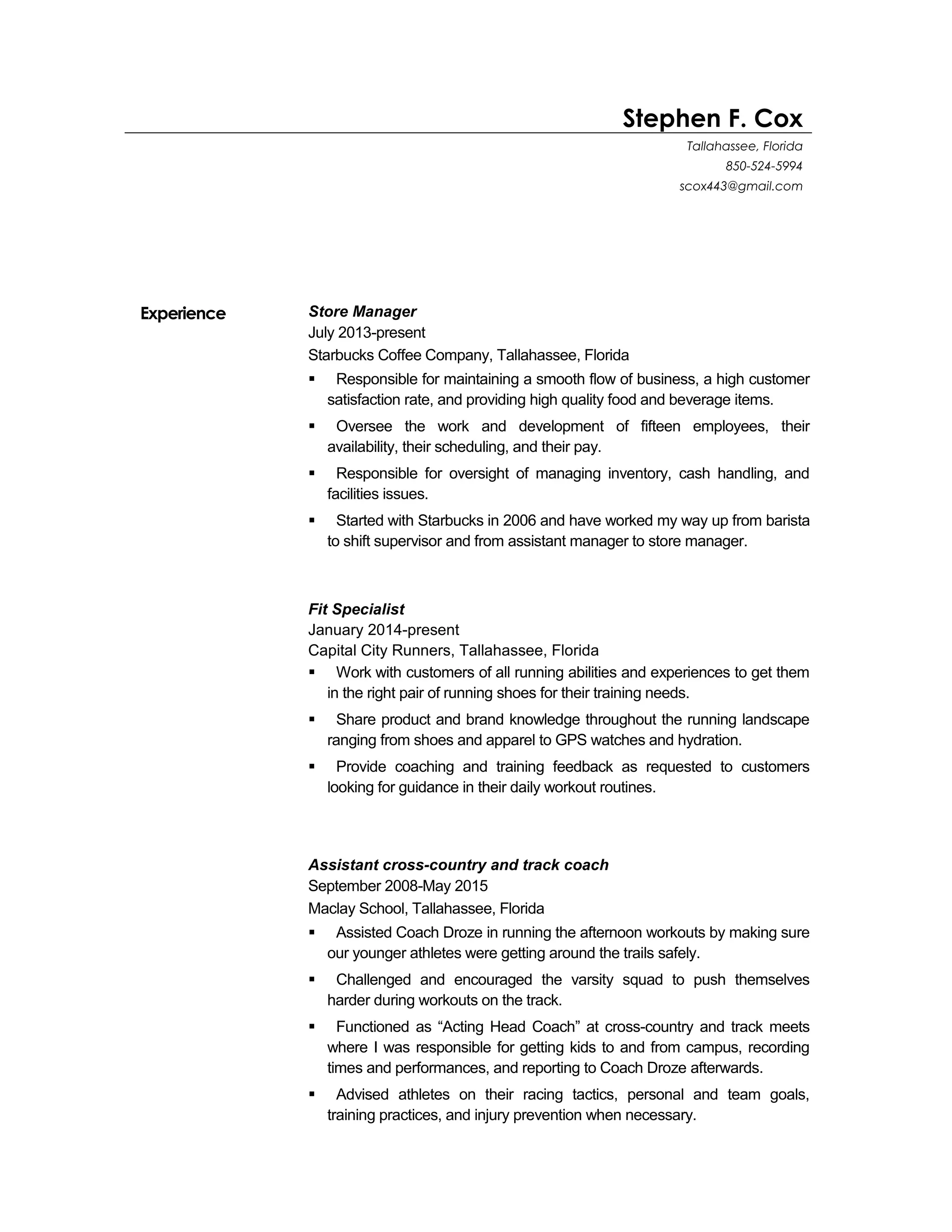 sCOX resume_general 2015 edit | PDF