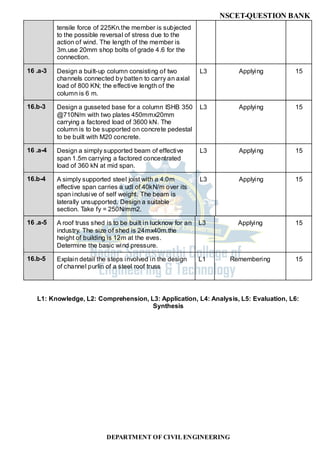 Ce6603 design of steel structures qb | PDF