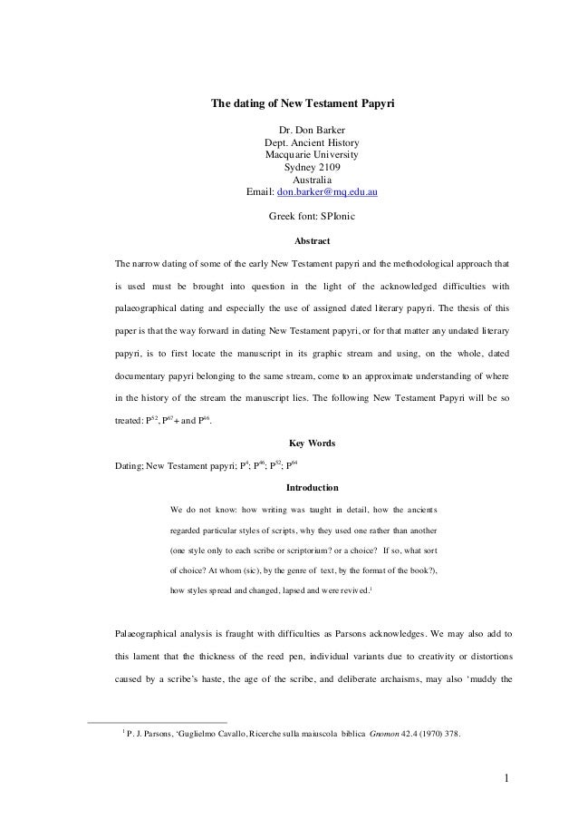 The Dating of New Testament Papyri NTSb