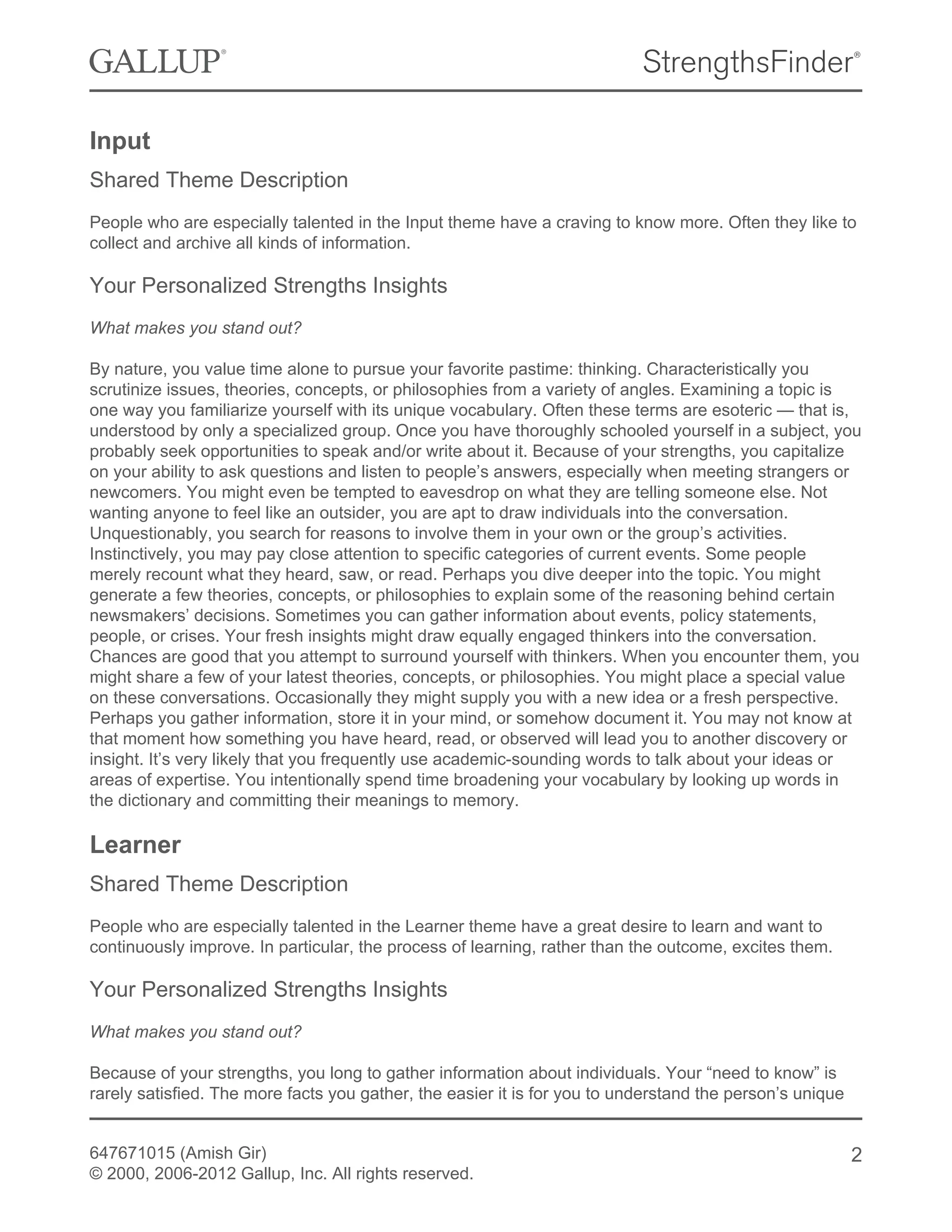 Strength Finders Report | PDF