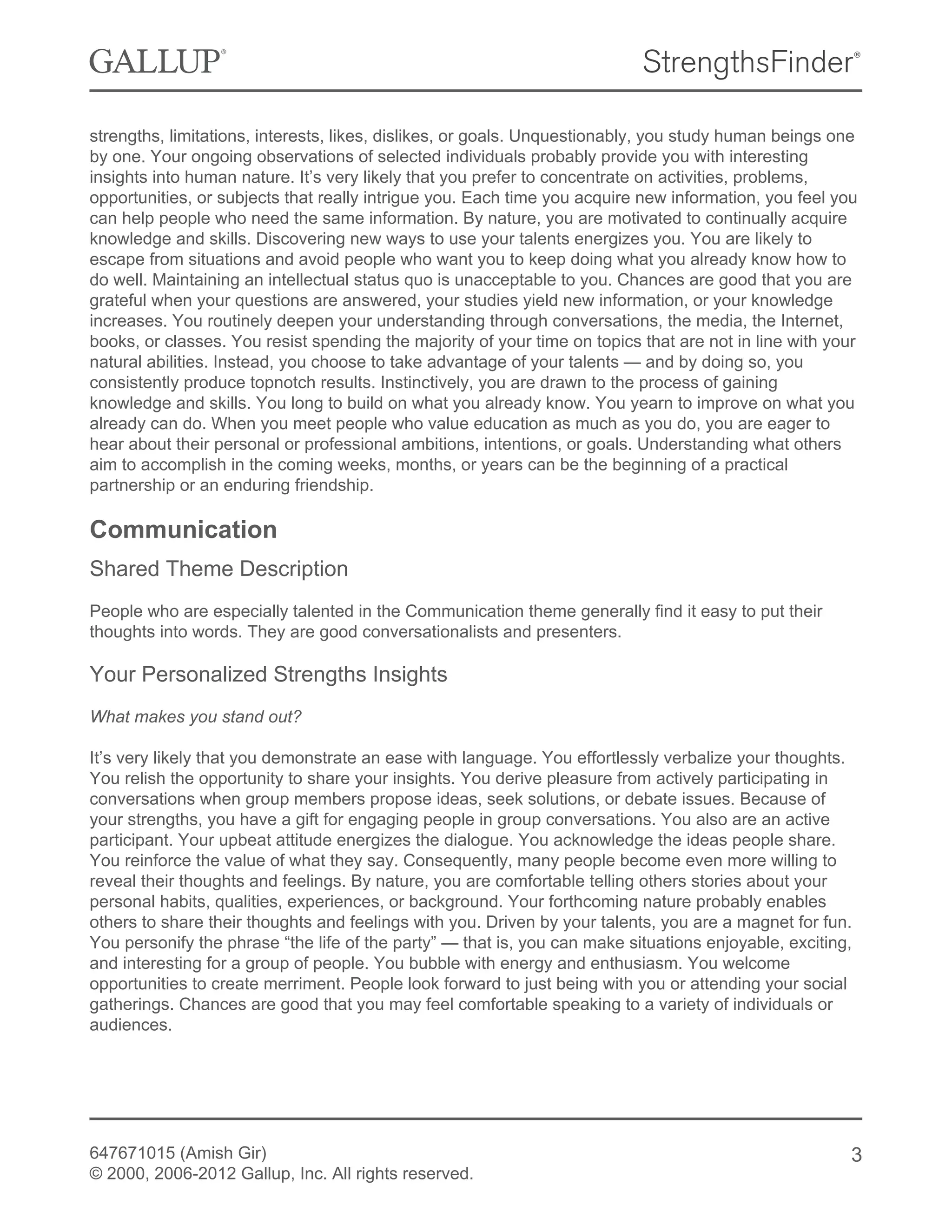 Strength Finders Report | PDF