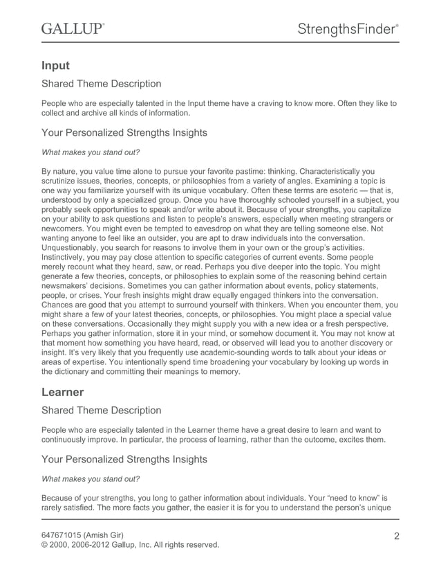 Strength Finders Report | PDF