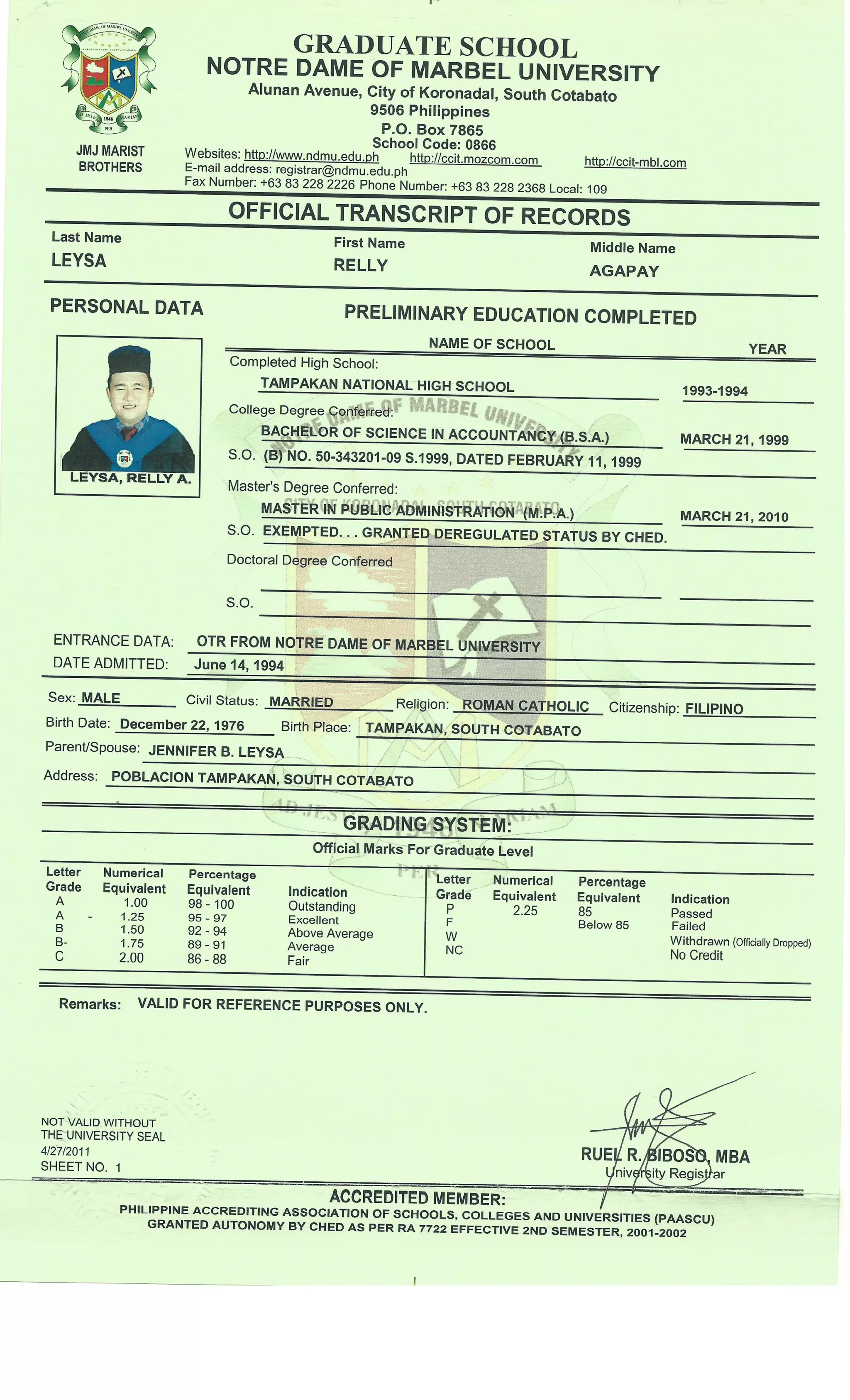 transcript.diploma graduate.relly leysa | PDF