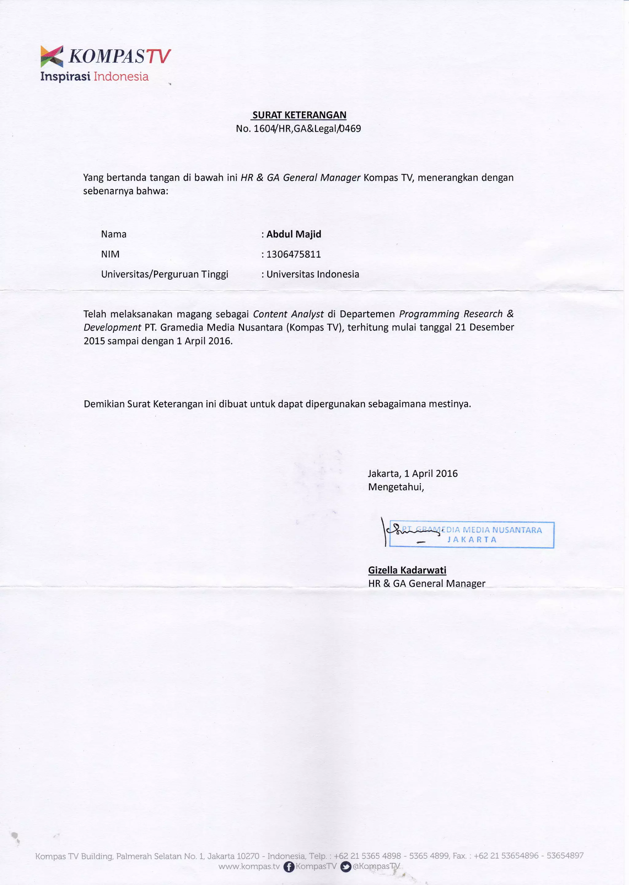 Surat Keterangan Magang | PDF