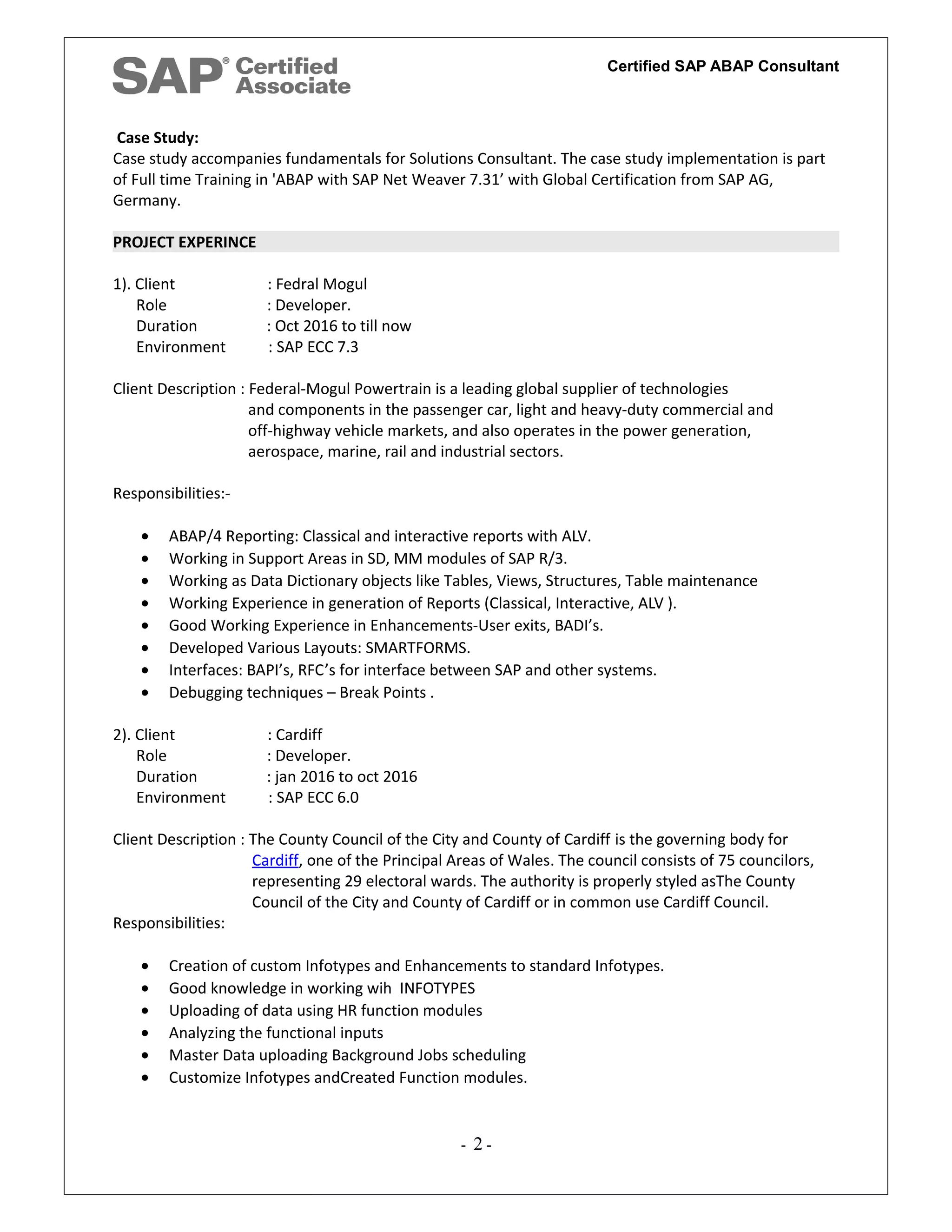 SAP ABAP Resume | DOC