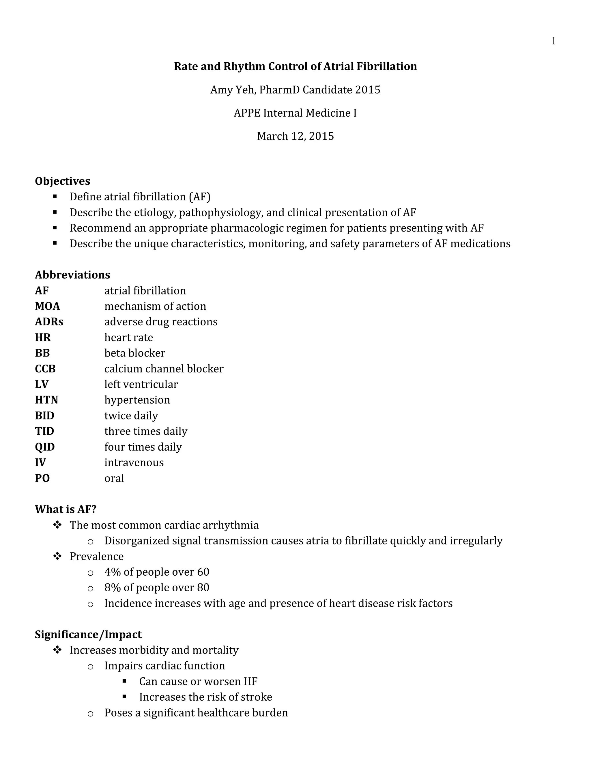 Topic Discussion 1 Rate and Rhythm Control AFib | PDF