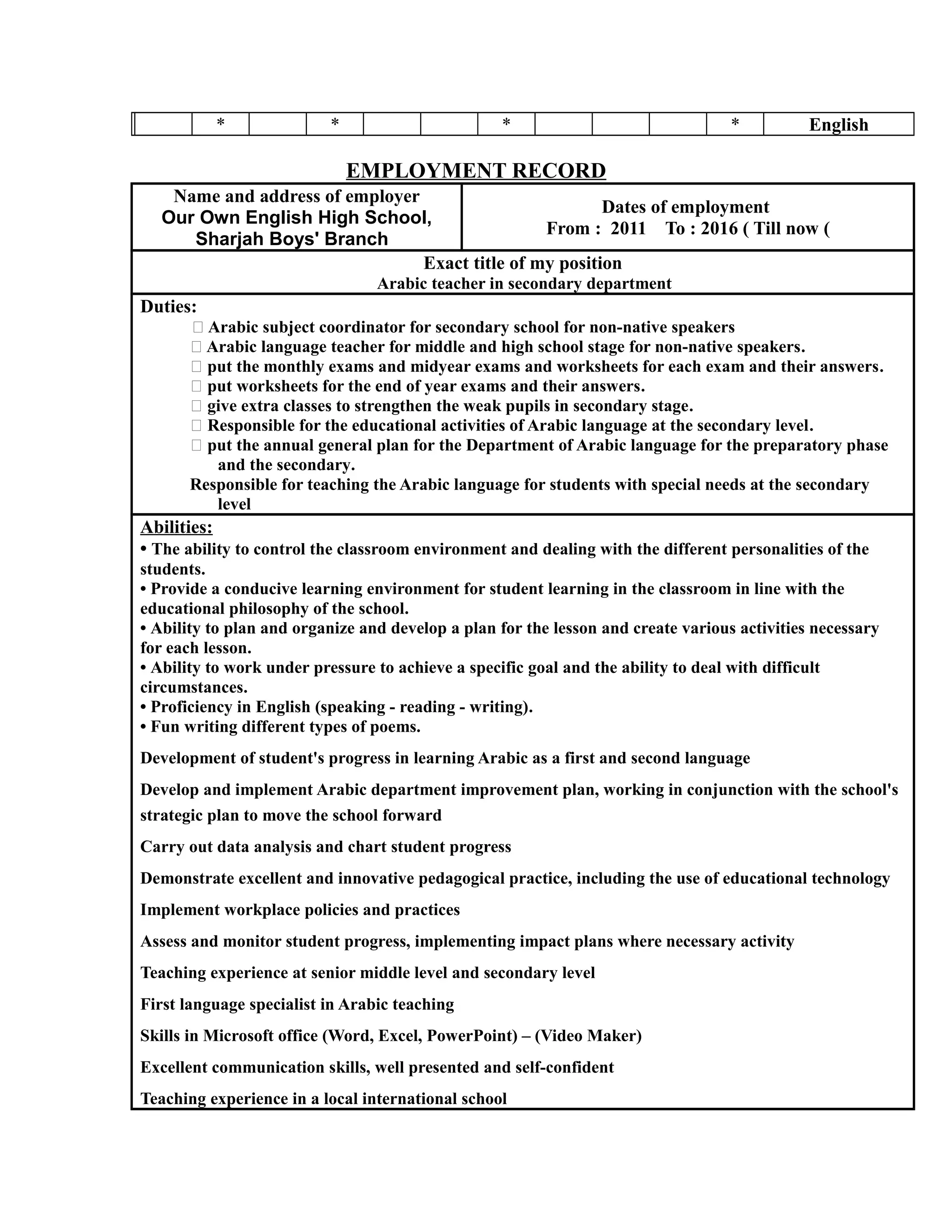 english cv | DOC | Professional School | Postgraduate Education