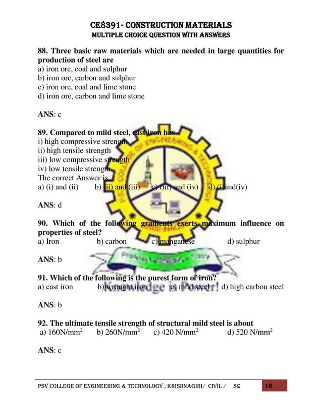 Ce8391 construction materials Objective type questions with answers | PDF
