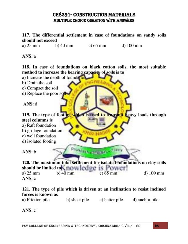 Ce8391 construction materials Objective type questions with answers | PDF
