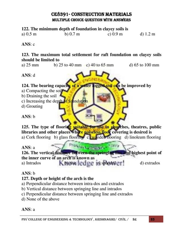 Ce8391 construction materials Objective type questions with answers | PDF
