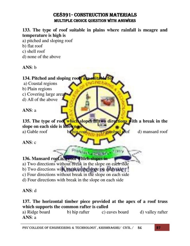 Ce8391 construction materials Objective type questions with answers | PDF