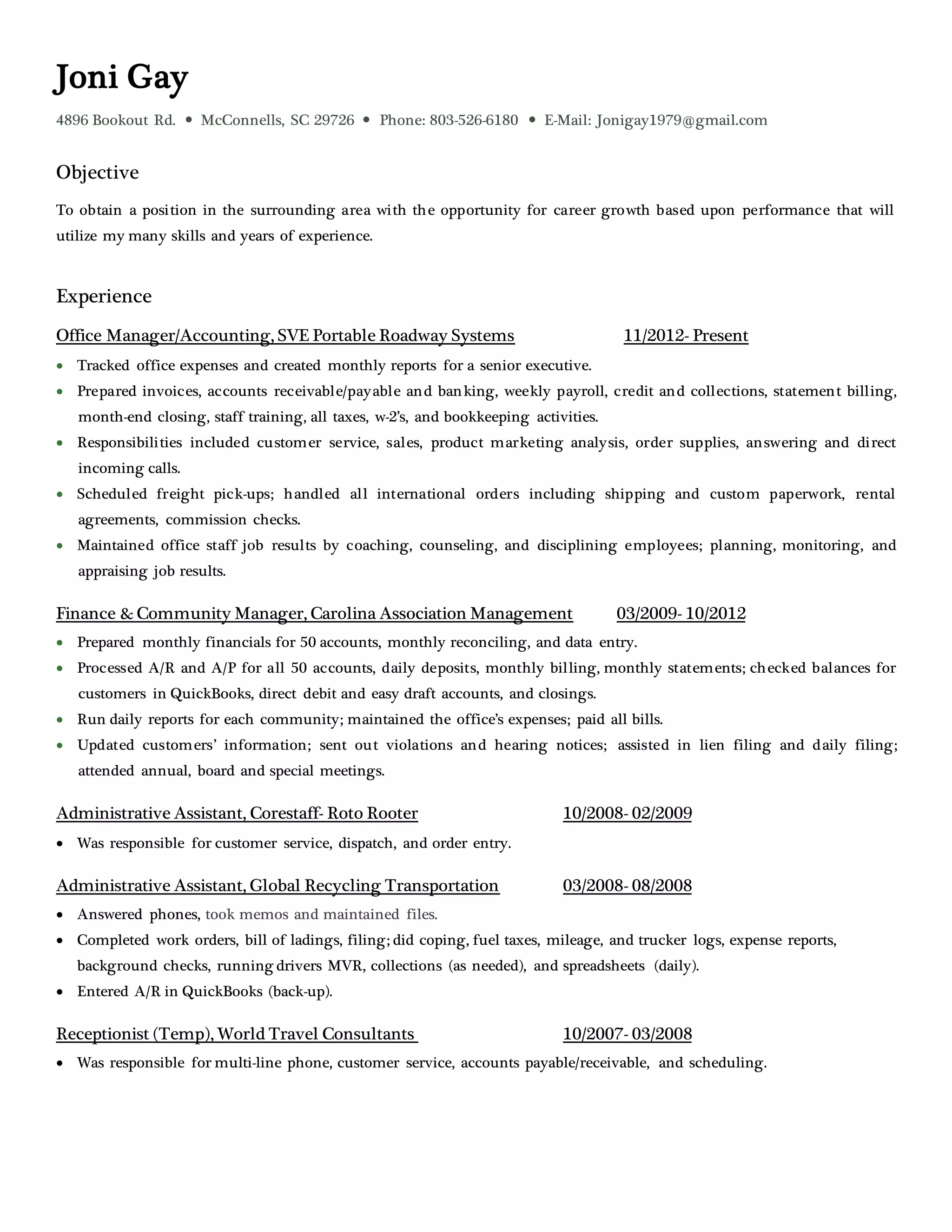Joni Gay Resume | DOCX