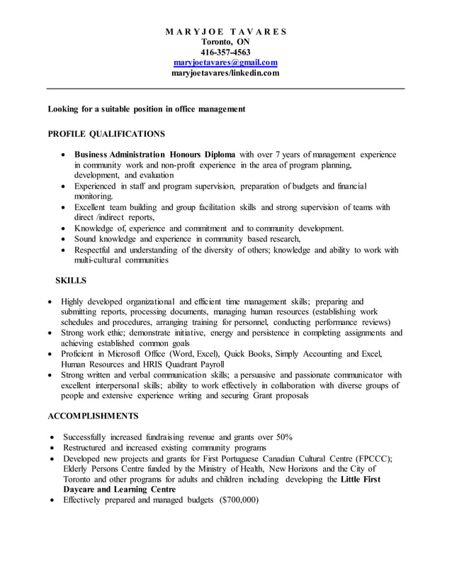 Mary Joe Management Resume | PDF