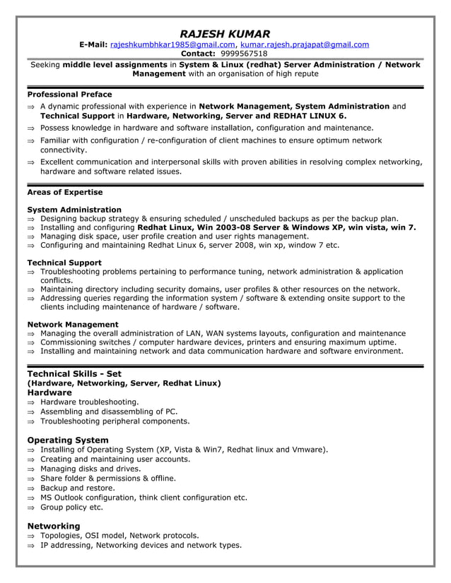 IT Redhat Linux Resume | PDF