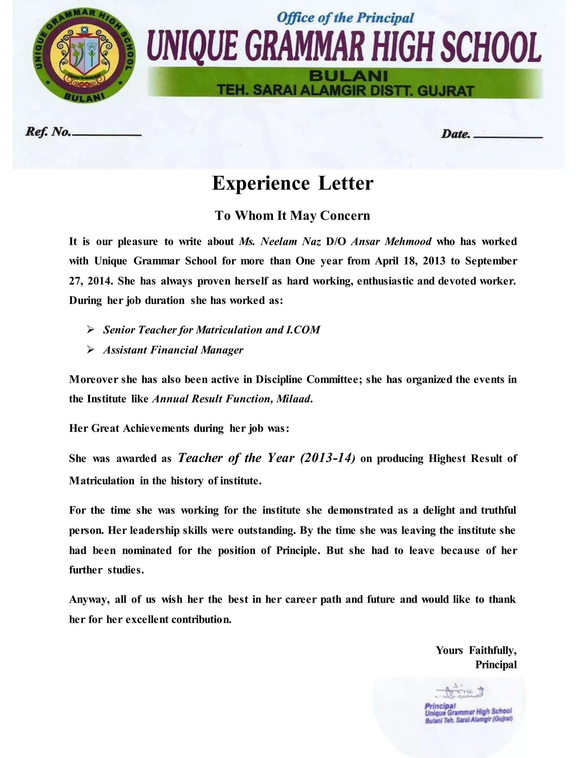 Experience Letter | DOCX