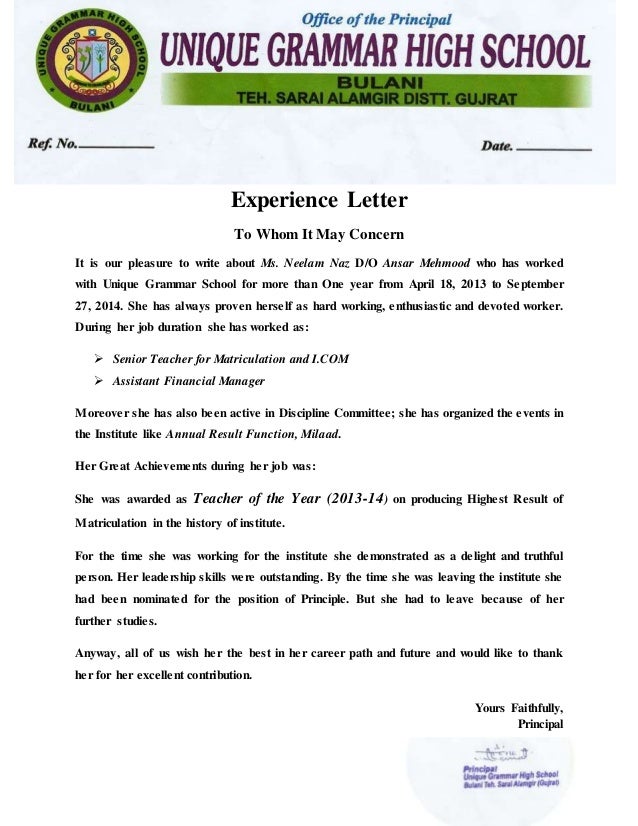 Experience Letter