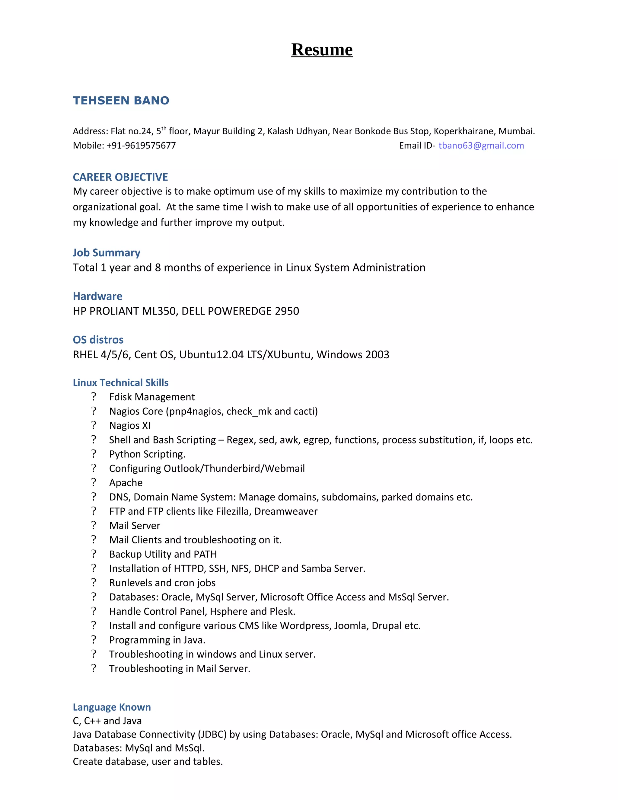 RESUME (2) | RTF | Operating Systems | Computer Software and Applications