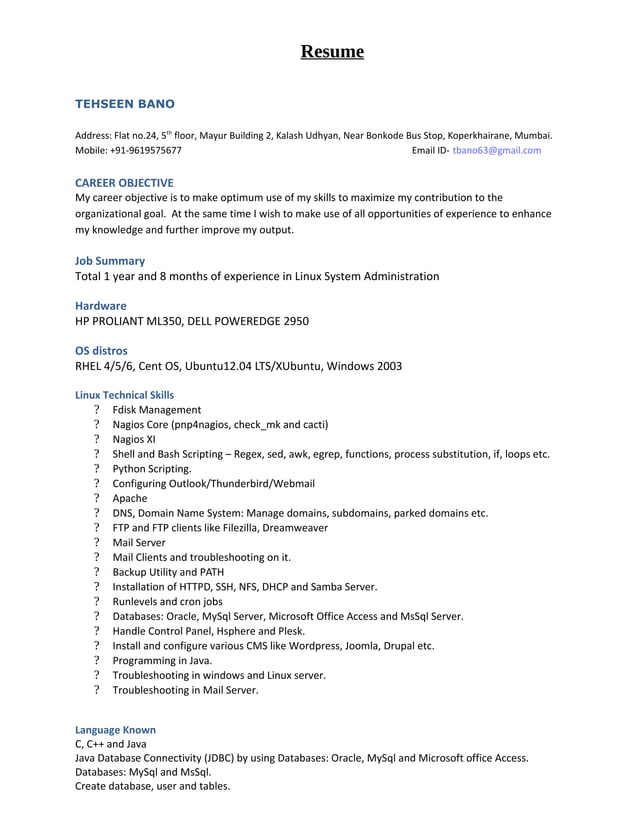 RESUME (2) | RTF | Operating Systems | Computer Software and Applications
