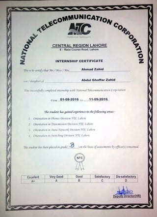NTC Internship Certificate | PDF