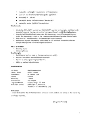 navya Android resume | DOC | Operating Systems | Computer Software and Applications