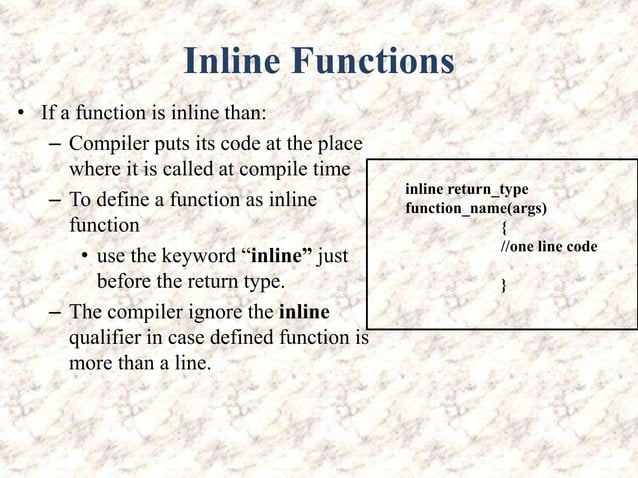 Inline Functions and Default arguments | PPTX | Programming Languages | Computing