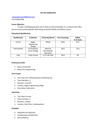 teja resume | PDF