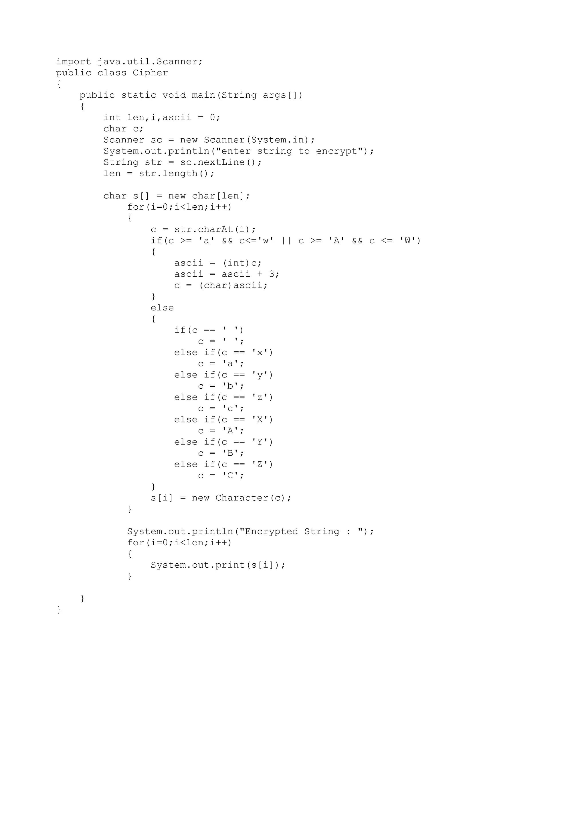 Ceaser's cipher | TXT | Programming Languages | Computing