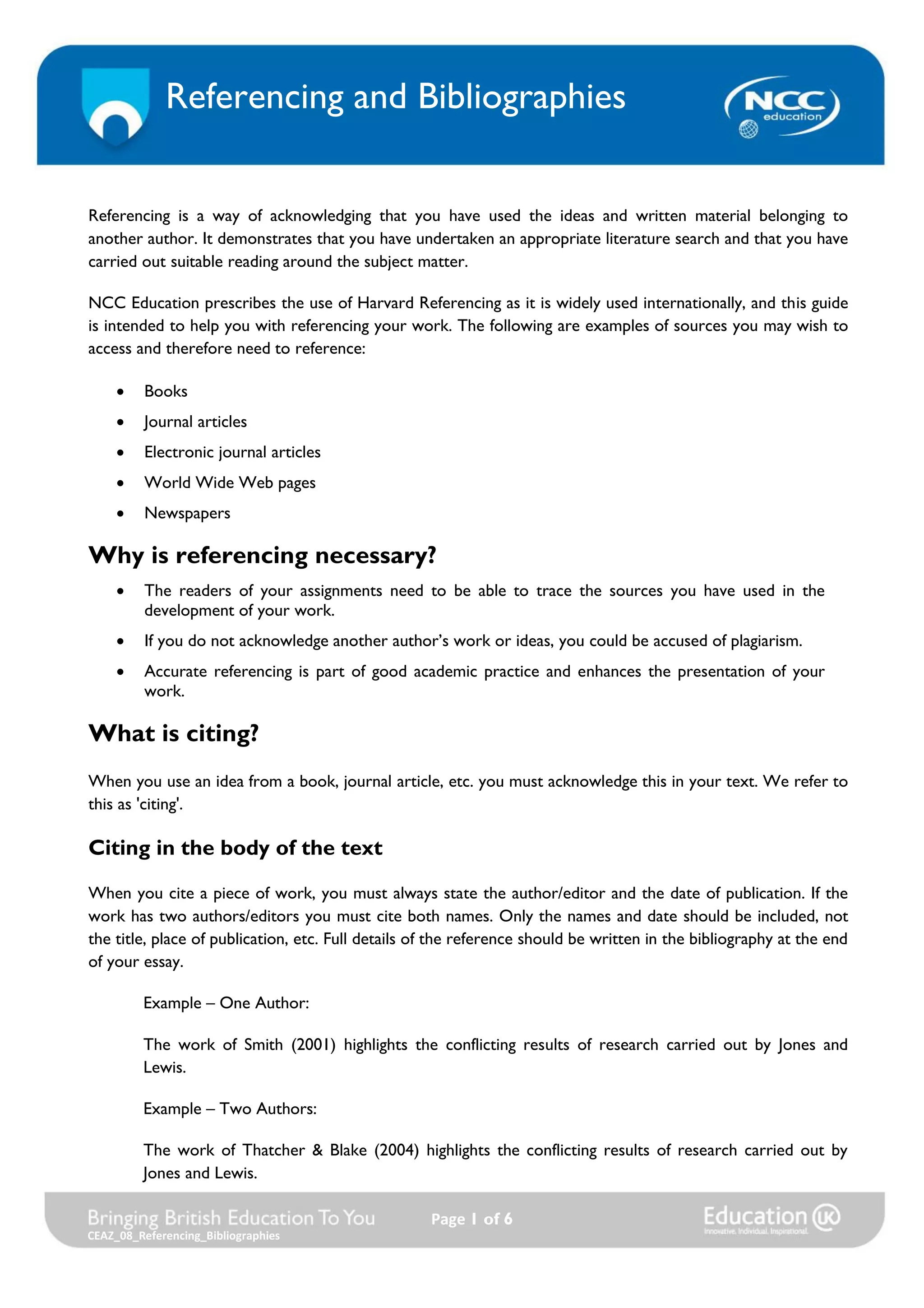 NCC EDUCATION Referencing and Bibliographies | PDF