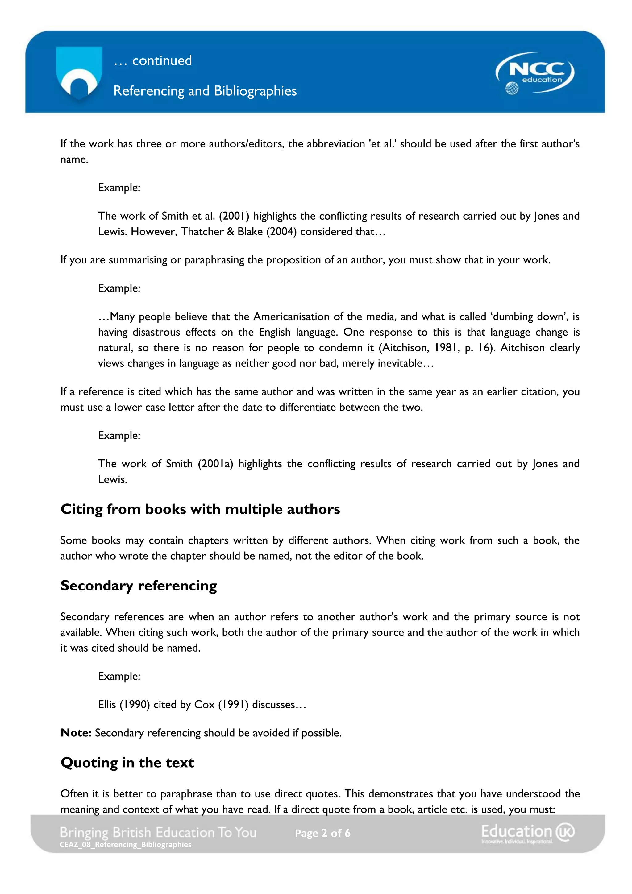 NCC EDUCATION Referencing and Bibliographies | PDF