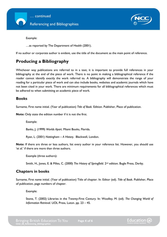 NCC EDUCATION Referencing and Bibliographies | PDF