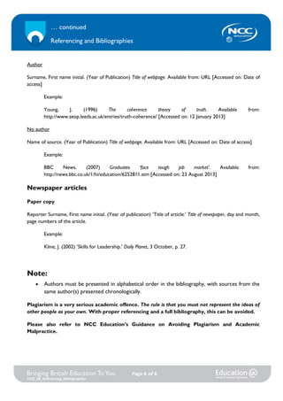 NCC EDUCATION Referencing and Bibliographies | PDF