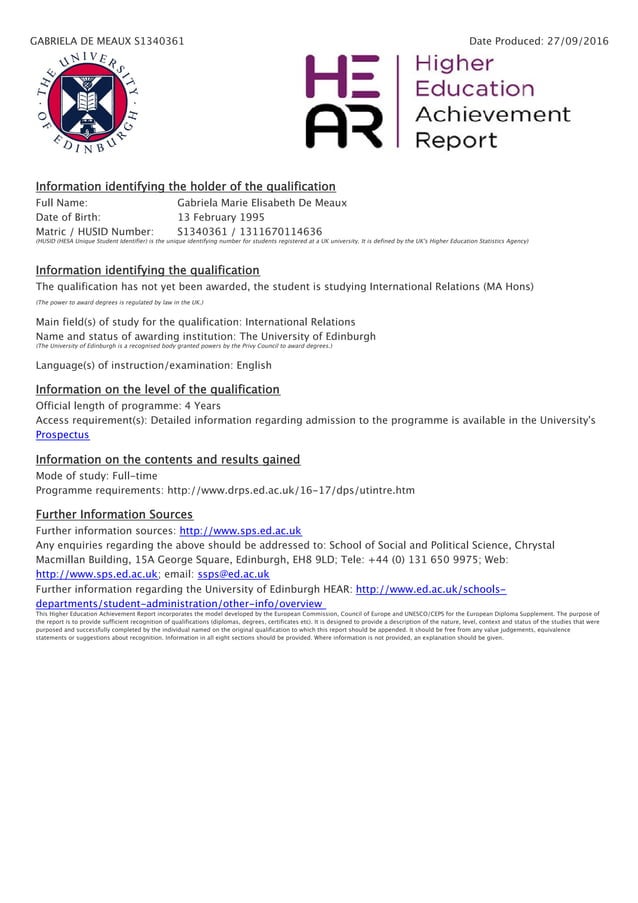 UoE - Transcript Year 1 and 2 | PDF