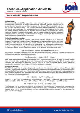 Ion Science PID Response Factors UK V1.5 | PDF